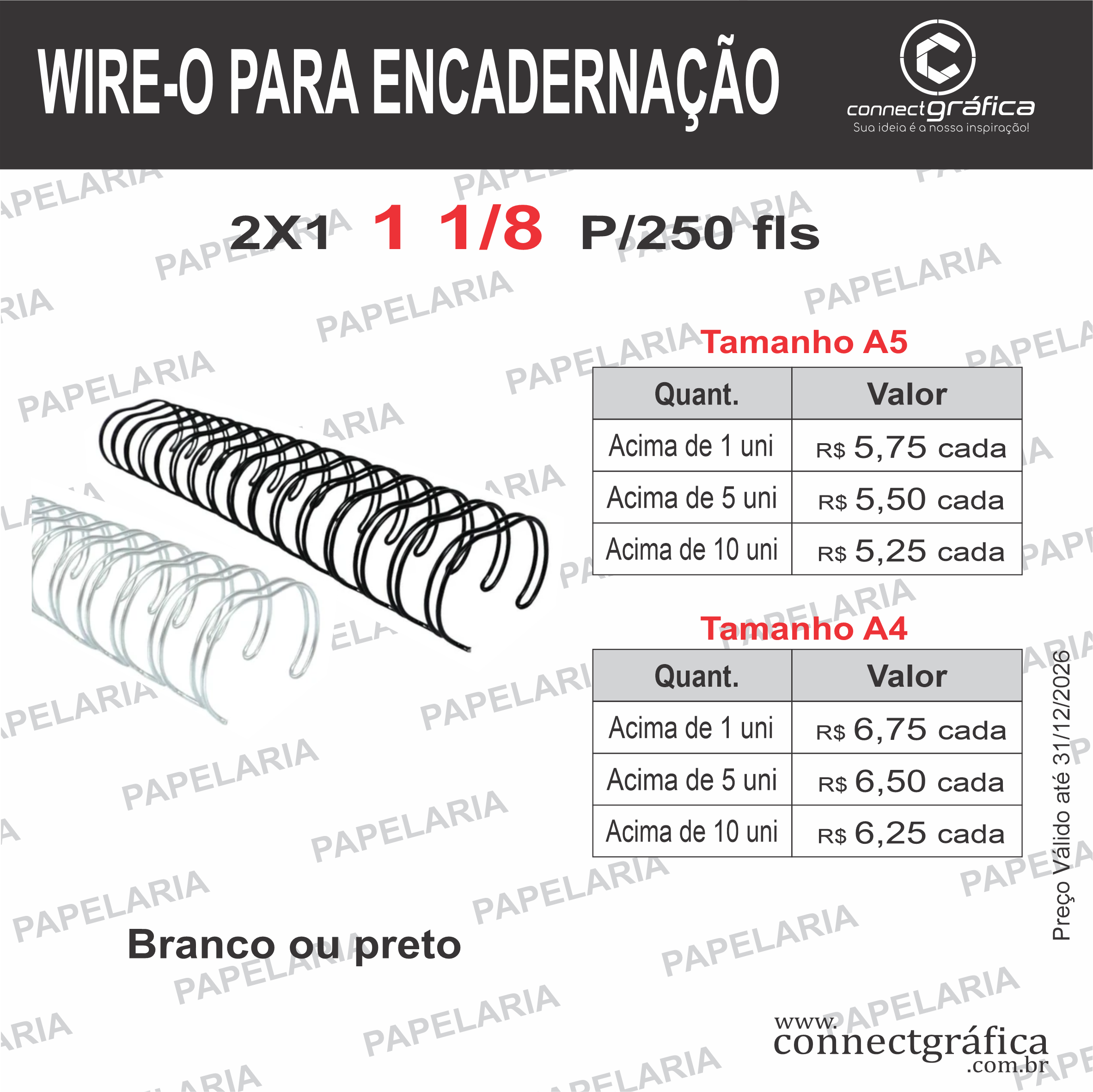 WIRE-O PARA ENCADERNAÇÃO 1 1/8 A5 A5 1 1/8 P/250 fls - Connect Gráfica ...