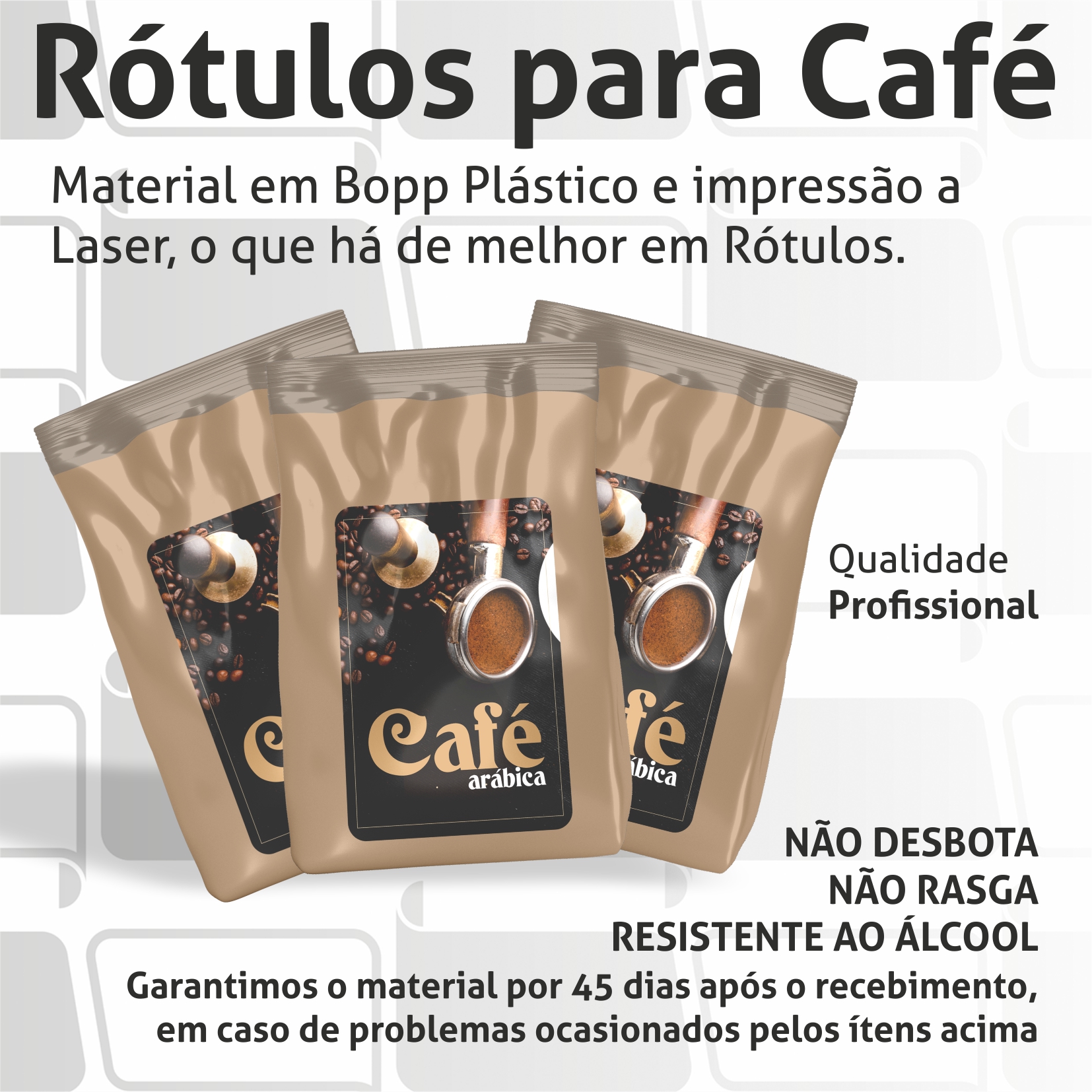 Etiquetas ou Rótulos Café em Bopp Plástico - 12x9,5 cm