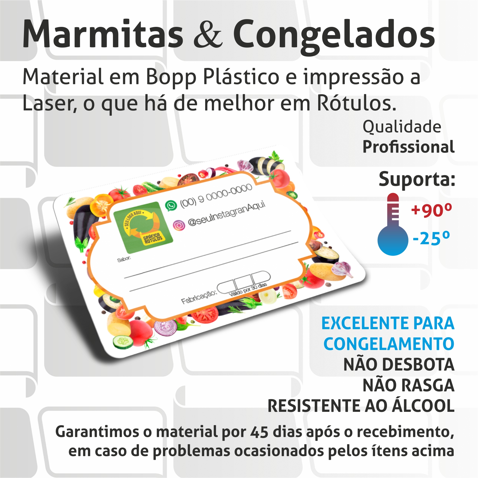 Marmitas ou Congelados em Bopp Plástico - 10,6x9 cm