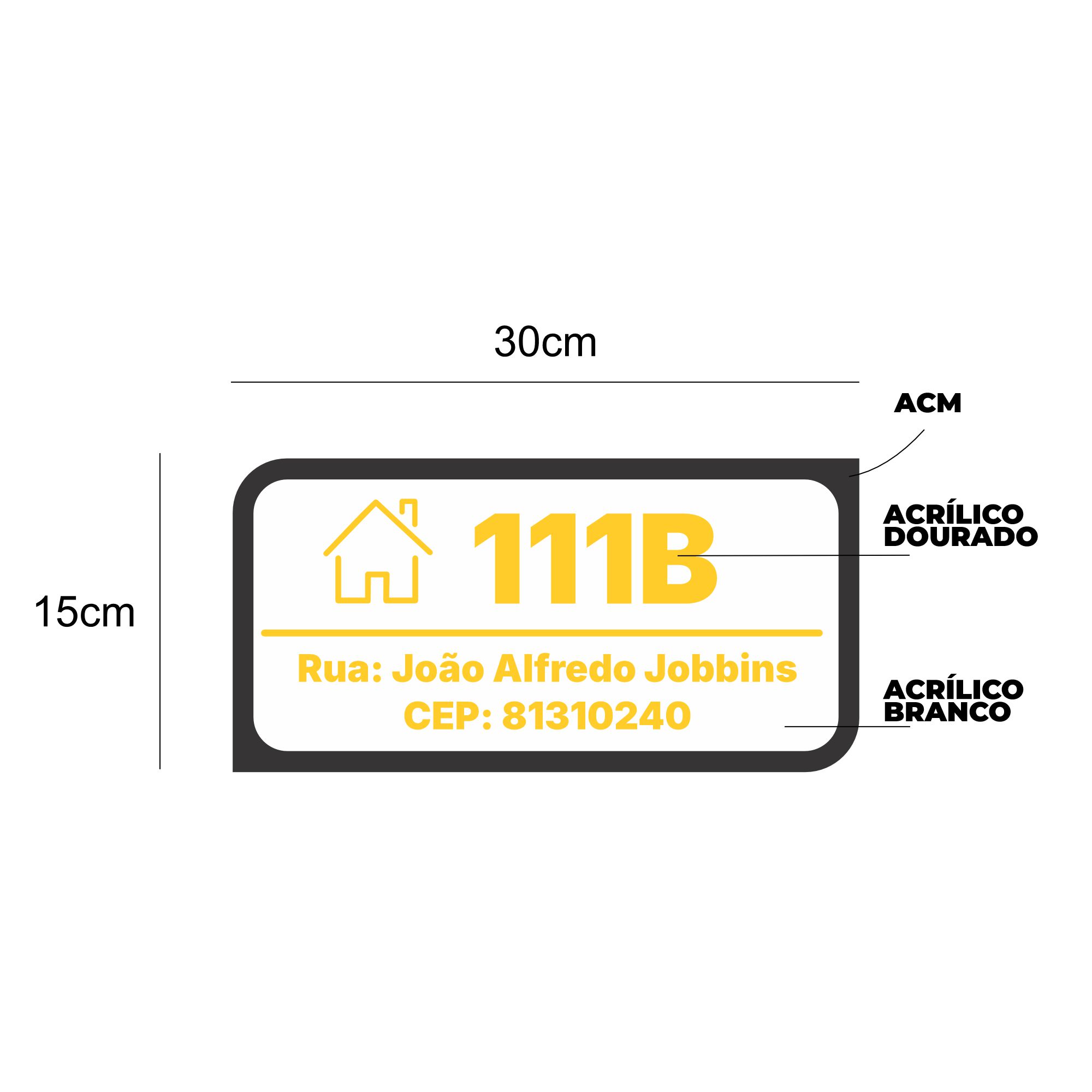 Placa Residencial em ACM com Acrílico 30x15cm | Moderna e Durável