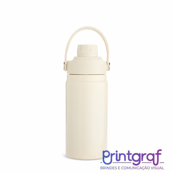 Garrafa térmica em inox com capacidade para até 400ml.